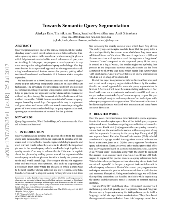 (PDF) Towards Semantic Query Segmentation