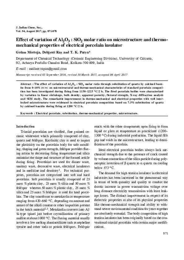 (PDF) Effect of variation of Al2O3 : SiO2 molar ratio on microstructure and thermomechanical ...