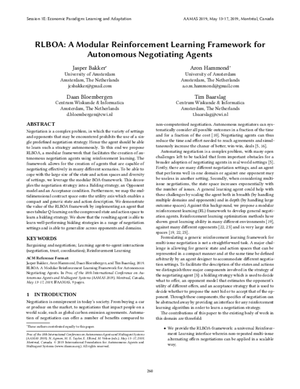(PDF) RLBOA: A Modular Reinforcement Learning Framework for Autonomous Negotiating Agents