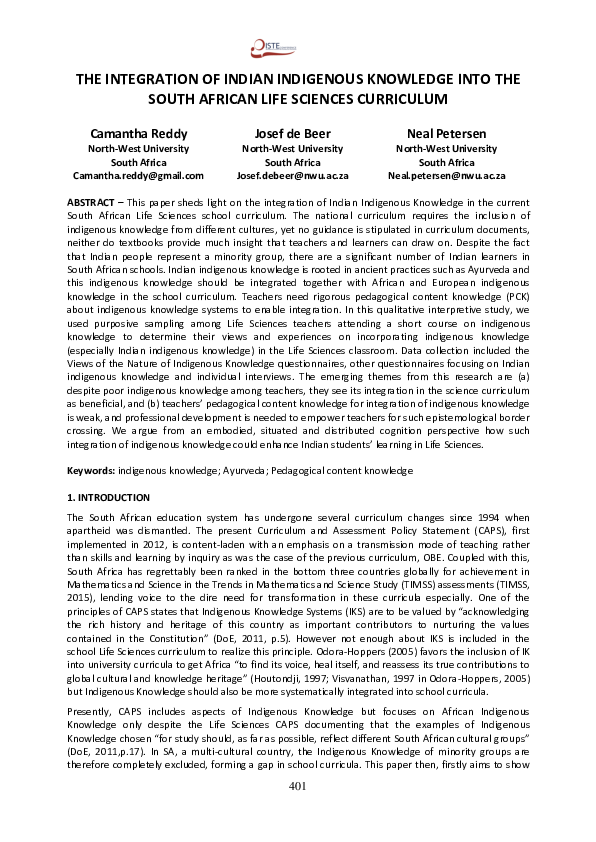 (PDF) The Integration of Indian Indigenous Knowledge Into the South ...