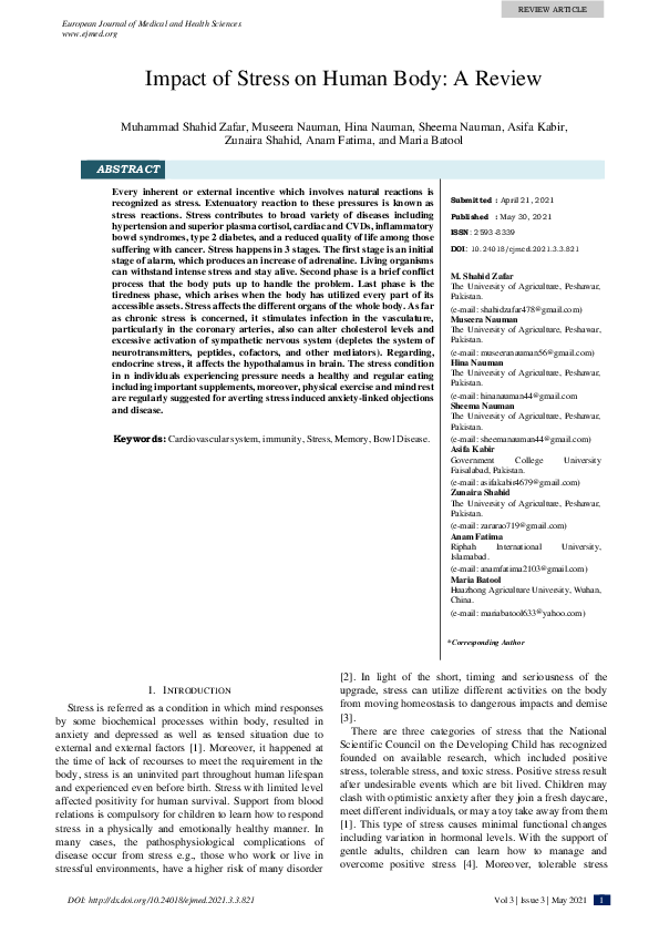 (PDF) Impact of Stress on Human Body: A Review
