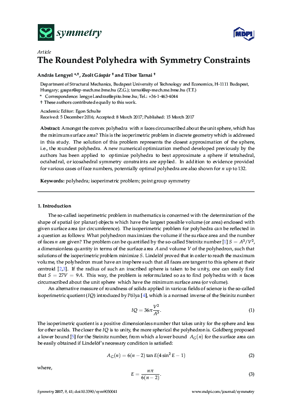 (PDF) The Roundest Polyhedra with Symmetry Constraints