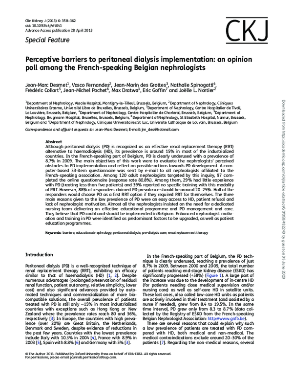 (PDF) Perceptive barriers to peritoneal dialysis implementation: an ...