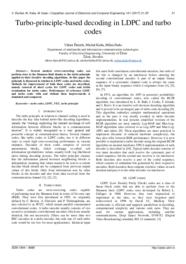 (PDF) Turbo-principle-based decoding in LDPC and turbo codes | Milan Dado - Academia.edu