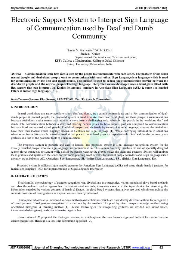 (PDF) Electronic Support System to Interpret Sign Language of ...