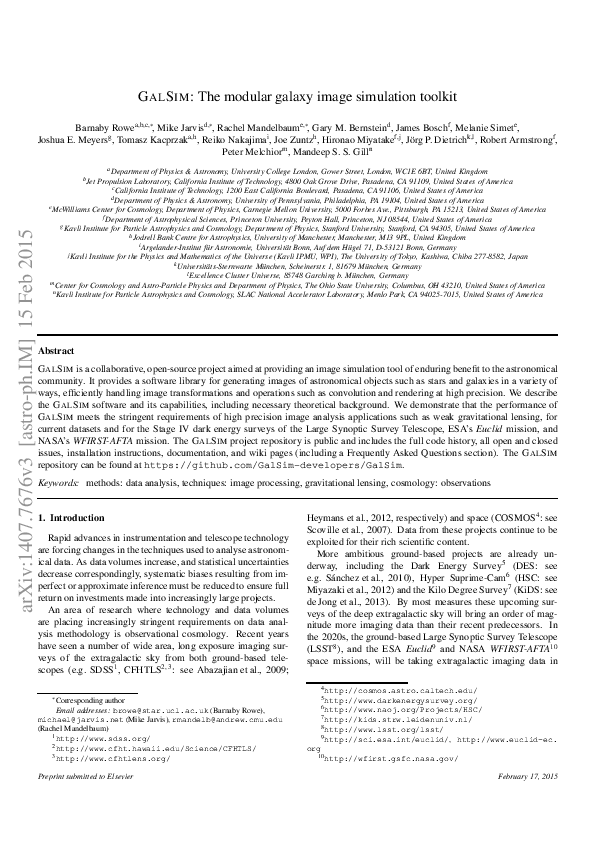 (PDF) GalSim: The modular galaxy image simulation toolkit