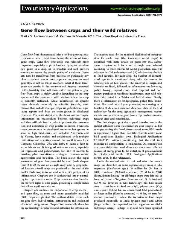 (PDF) Gene flow between crops and their wild relatives