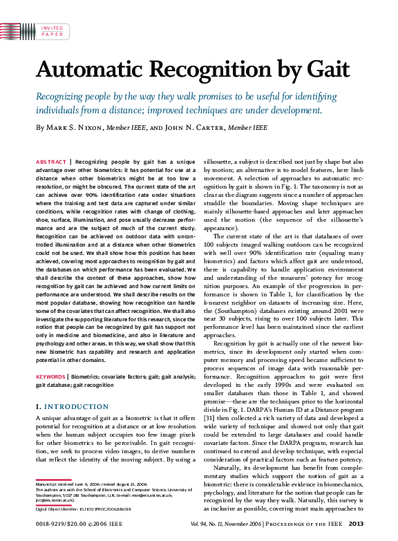 (PDF) Automatic Recognition by Gait