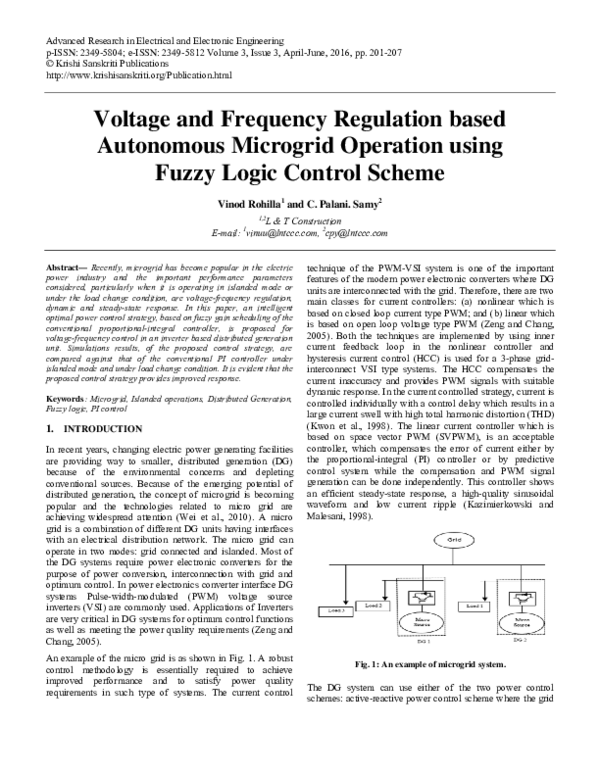 (PDF) Voltage and Frequency Regulation based Autonomous Microgrid Operation using Fuzzy Logic ...