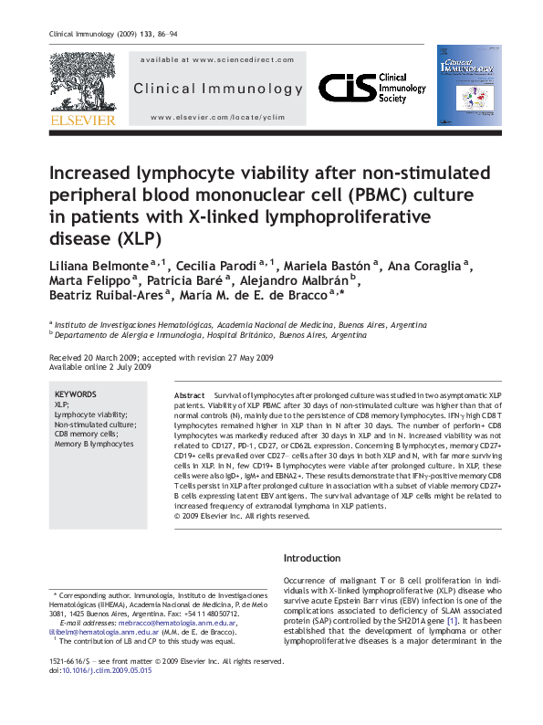 (PDF) Increased lymphocyte viability after non-stimulated peripheral blood mononuclear cell ...