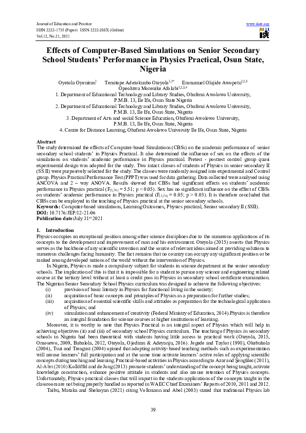 (PDF) Effects of Computer-Based Simulations on Senior Secondary School ...