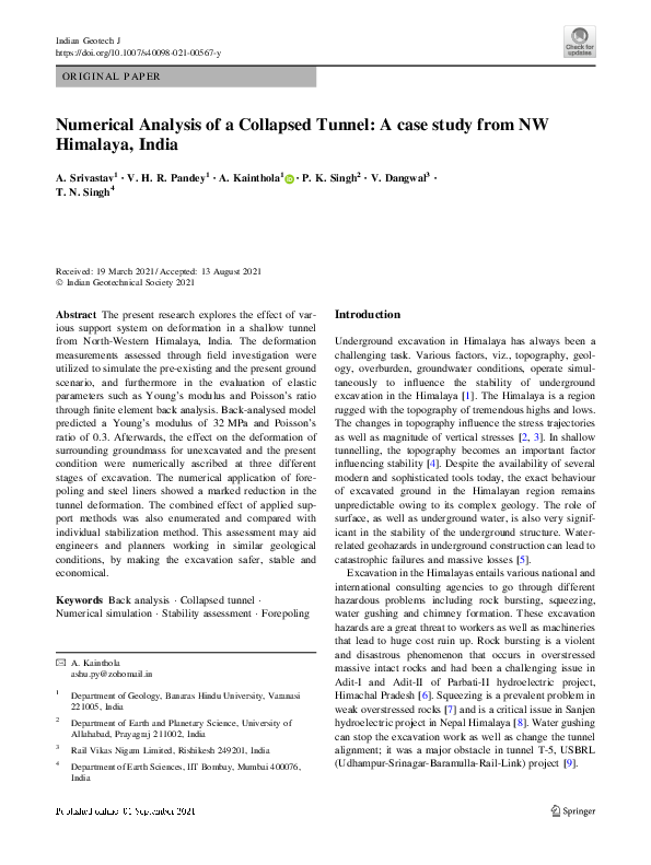 (PDF) Numerical Analysis of a Collapsed Tunnel: A case study from NW ...