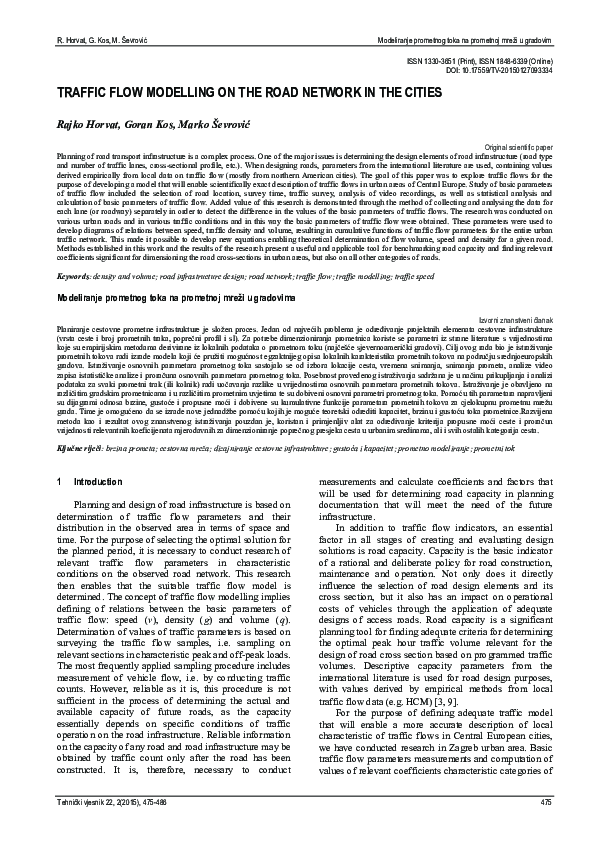 (PDF) Traffic flow modelling on the road network in the cities | Goran Kos - Academia.edu