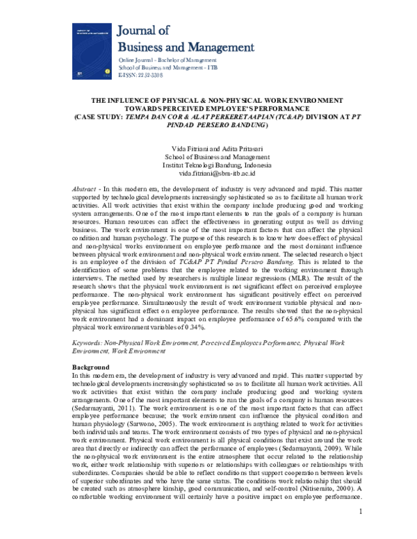 (PDF) The Influence of Physical & Non-Physical Work Environment Towards ...