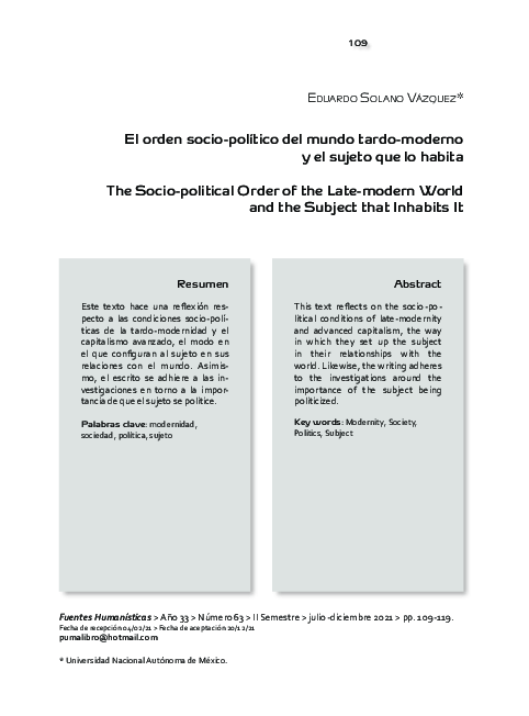 (PDF) El orden socio-político del mundo tardo-moderno y el sujeto que ...