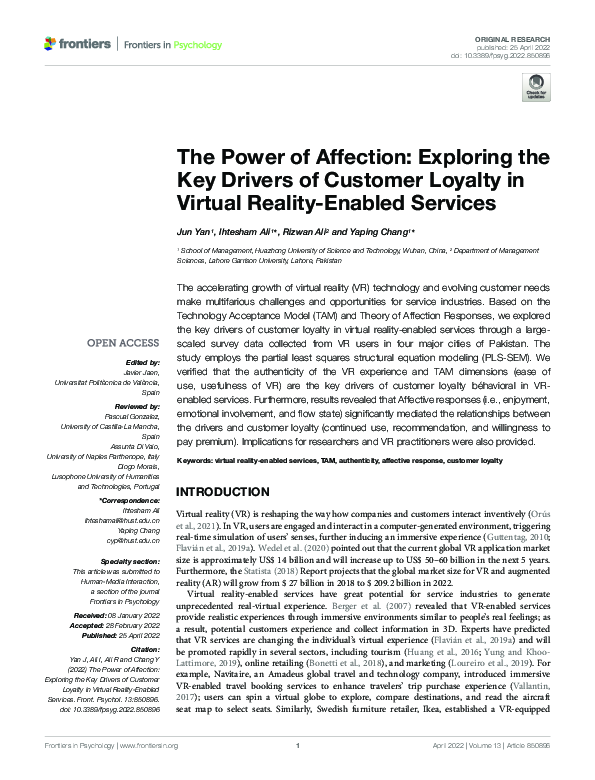 (PDF) The Power of Affection: Exploring the Key Drivers of Customer Loyalty in Virtual Reality ...