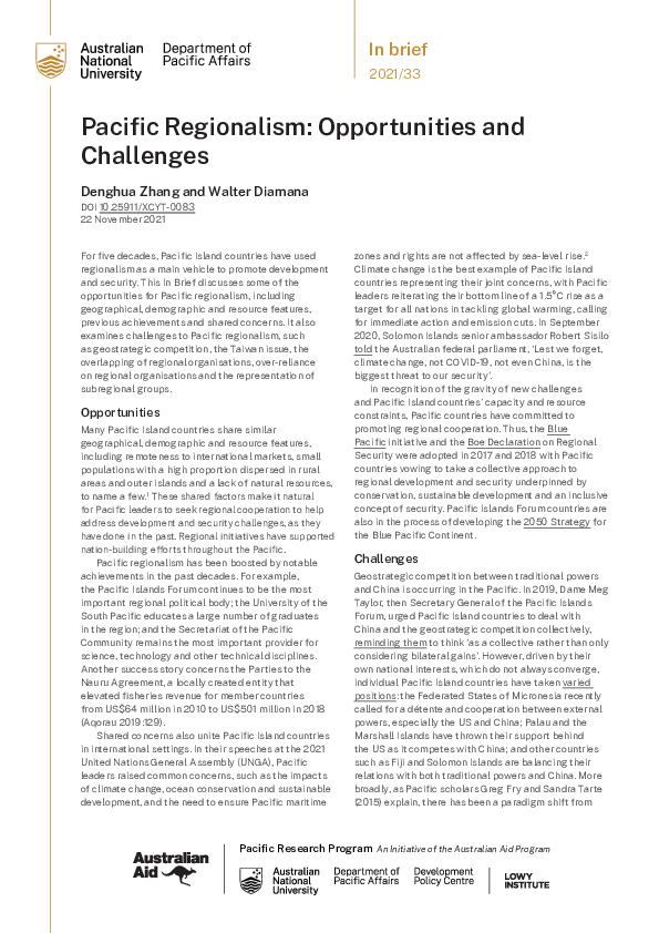 (PDF) Pacific Regionalism: Opportunities and Challenges