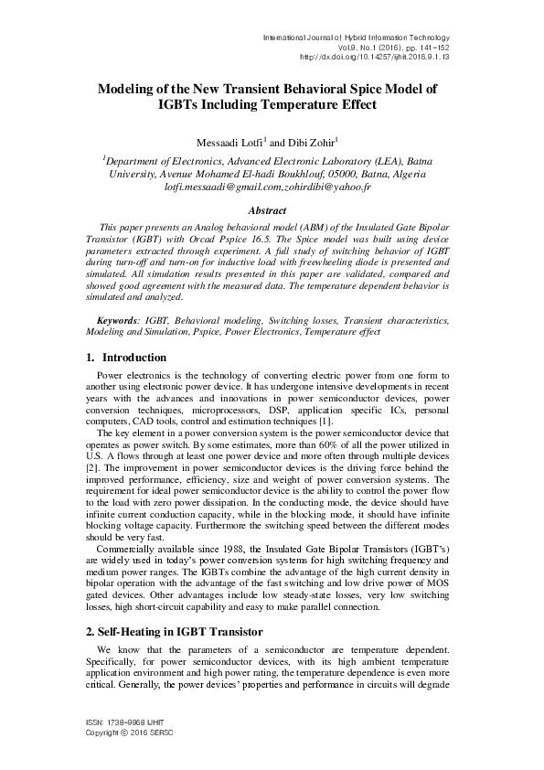 (PDF) Modeling of the New Transient Behavioral Spice Model of IGBTs ...