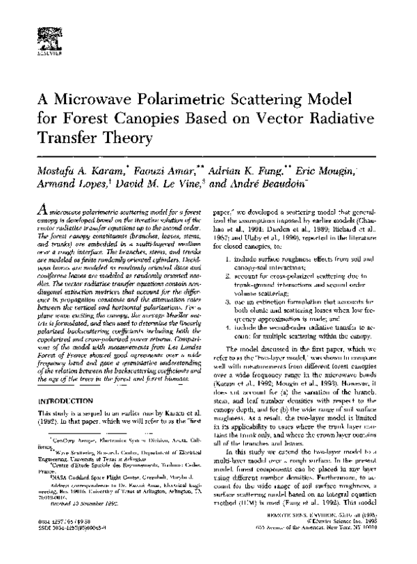 (PDF) A microwave polarimetric scattering model for forest canopies ...