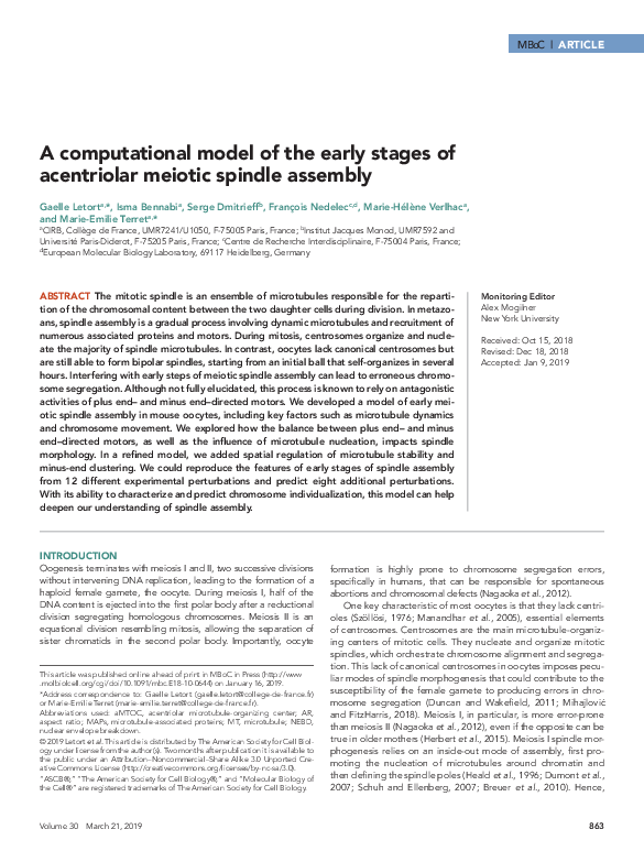 (PDF) A computational model of the early stages of acentriolar meiotic ...