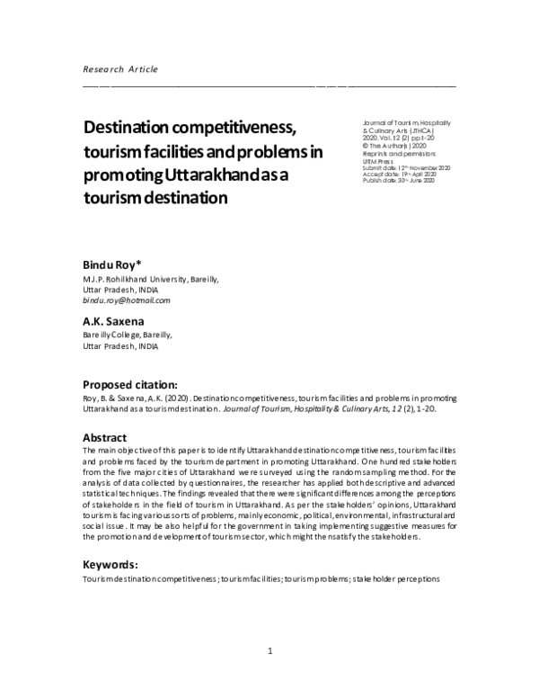 (PDF) Destination competitiveness, tourism facilities and problems in ...