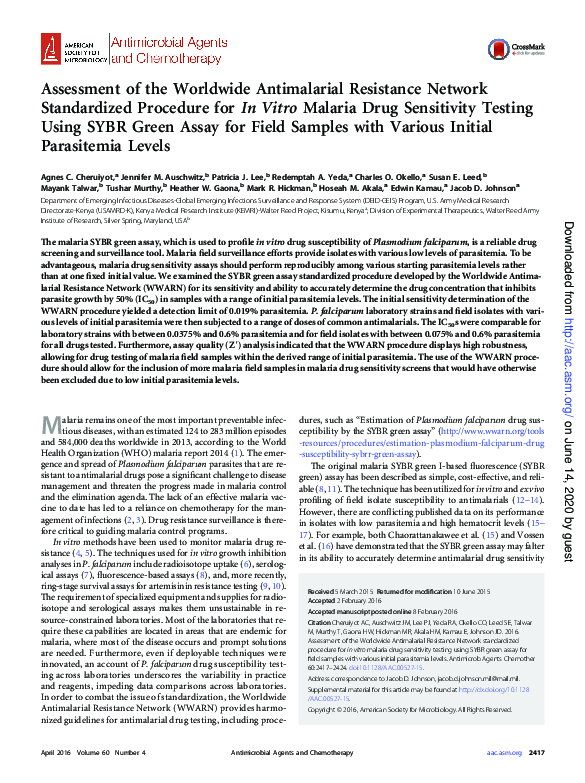 (PDF) Assessment of the Worldwide Antimalarial Resistance Network ...