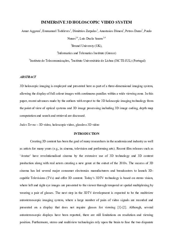 (PDF) Immersive 3D Holoscopic Video System | Amar Aggoun - Academia.edu