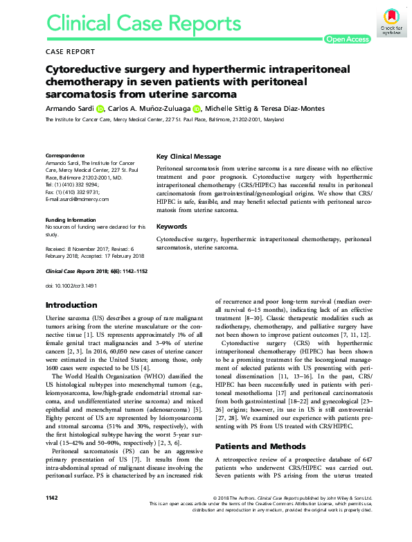 (PDF) Cytoreductive surgery and hyperthermic intraperitoneal ...