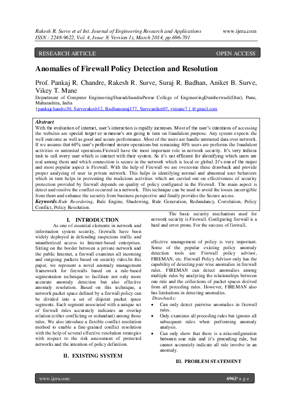 (PDF) Anomalies of Firewall Policy Detection and Resolution