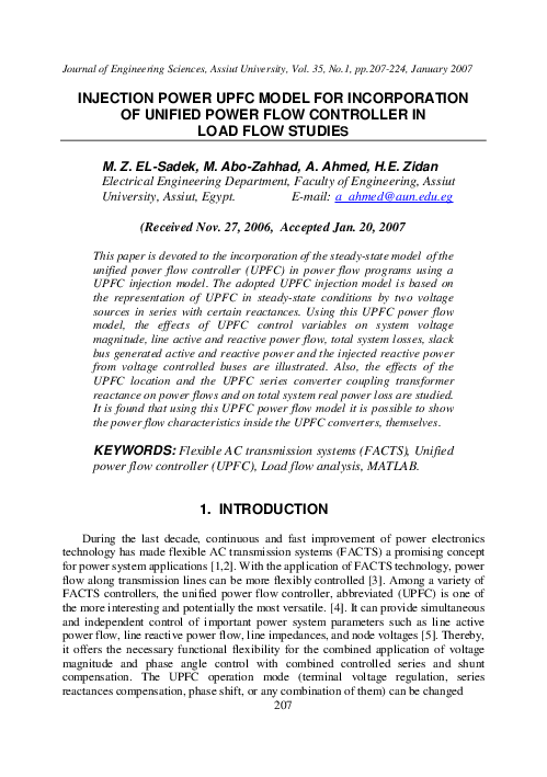 Pdf Injection Power Upfc Model For Incorporation Of Unified Power Flow Controller In Load Flow