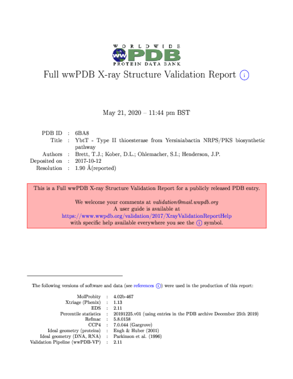 (PDF) YbtT - Type II thioesterase from Yersiniabactin NRPS/PKS ...