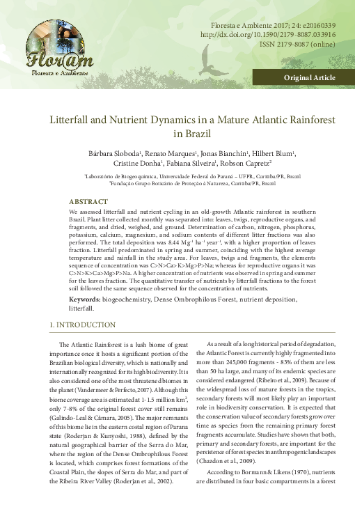 (PDF) Litterfall and Nutrient Dynamics in a Mature Atlantic Rainforest ...