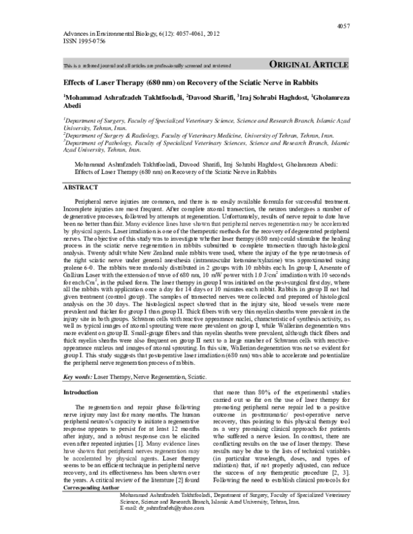 (PDF) Effects of Laser Therapy (680 nm) on Recovery of the Sciatic ...