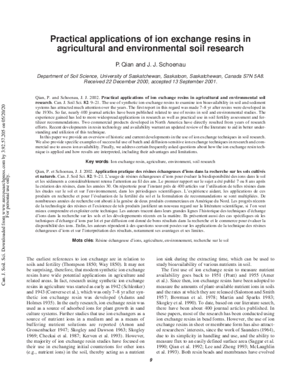 (PDF) Practical applications of ion exchange resins in agricultural and ...