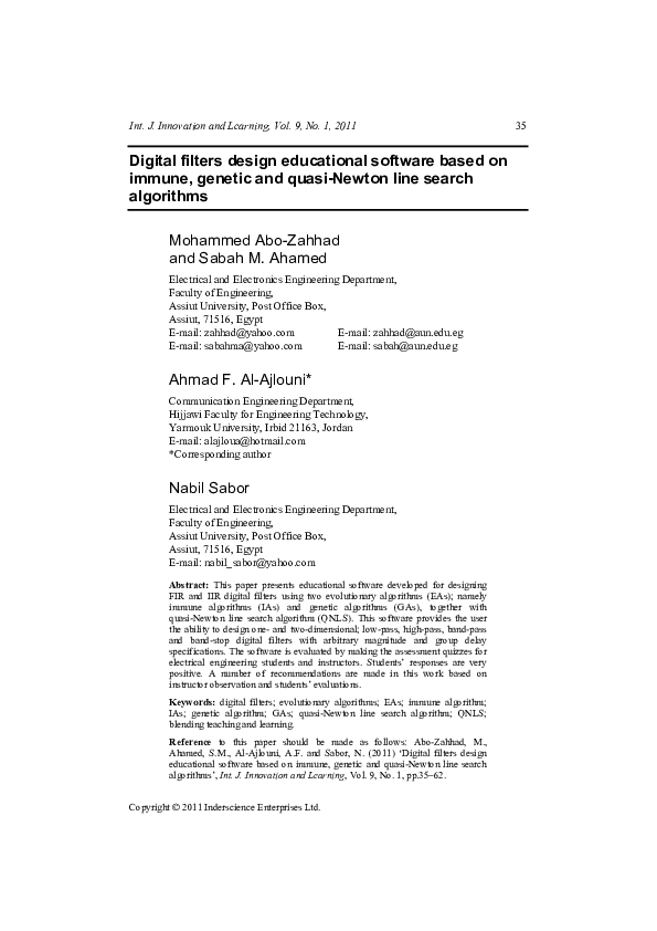 (PDF) Digital filters design educational software based on immune, genetic and quasi-Newton line ...