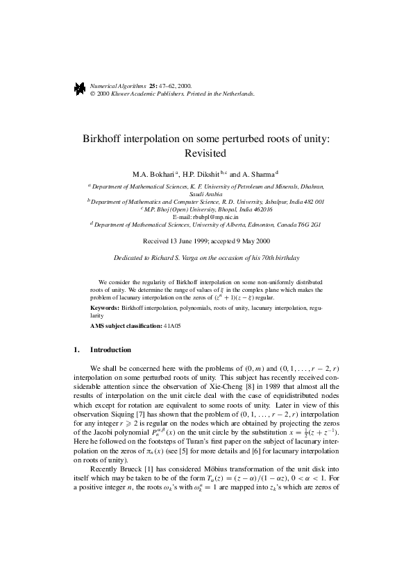 (PDF) Birkhoff interpolation on some perturbed roots of unity: Revisited