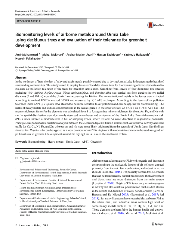 (PDF) Biomonitoring levels of airborne metals around Urmia Lake using ...