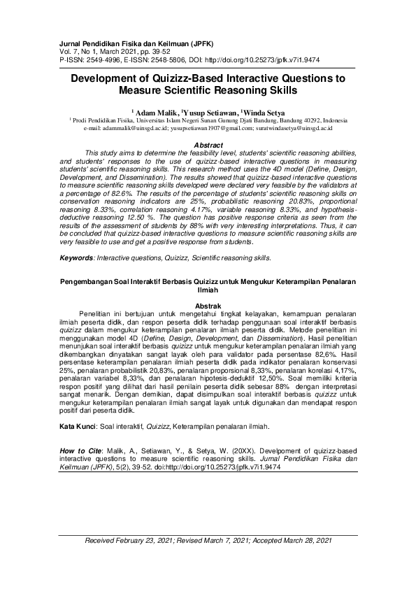 (PDF) Development of Quizizz-Based Interactive Questions to Measure ...