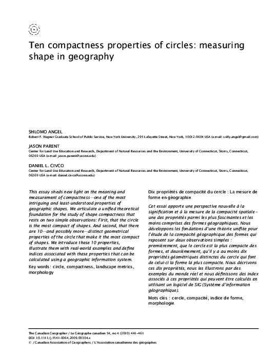 (PDF) Ten compactness properties of circles: measuring shape in geography