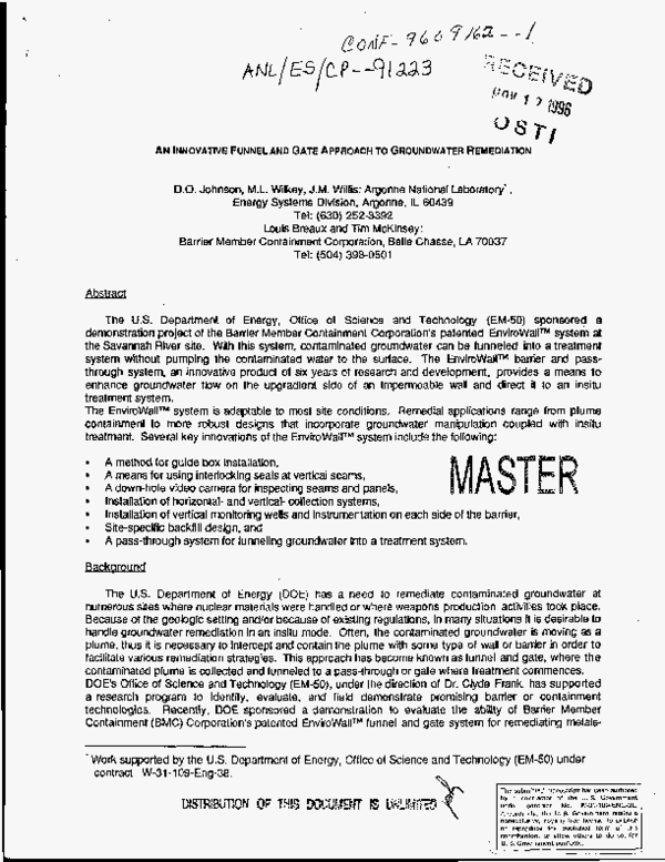 (PDF) An innovative funnel and gate approach to groundwater remediation