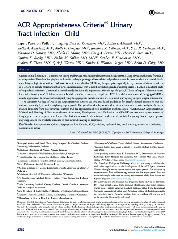 (PDF) ACR Appropriateness Criteria(®) Urinary Tract Infection-Child