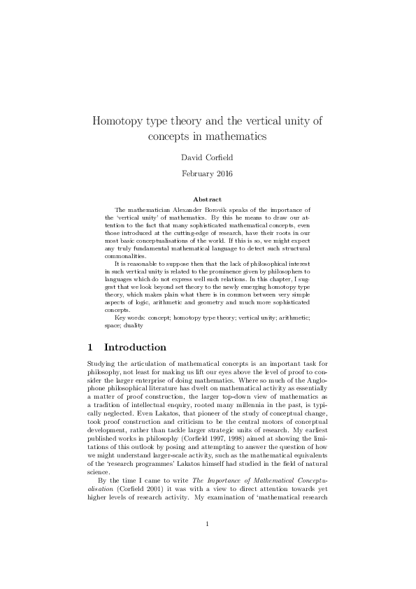(PDF) Homotopy Type Theory and the Vertical Unity of Concepts in ...