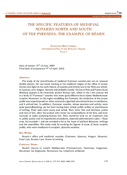 (PDF) The Specific Features of Medieval Notaries North and South of the ...