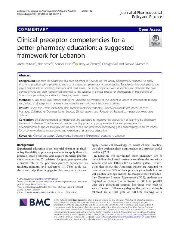 (PDF) Clinical preceptor competencies for a better pharmacy education ...