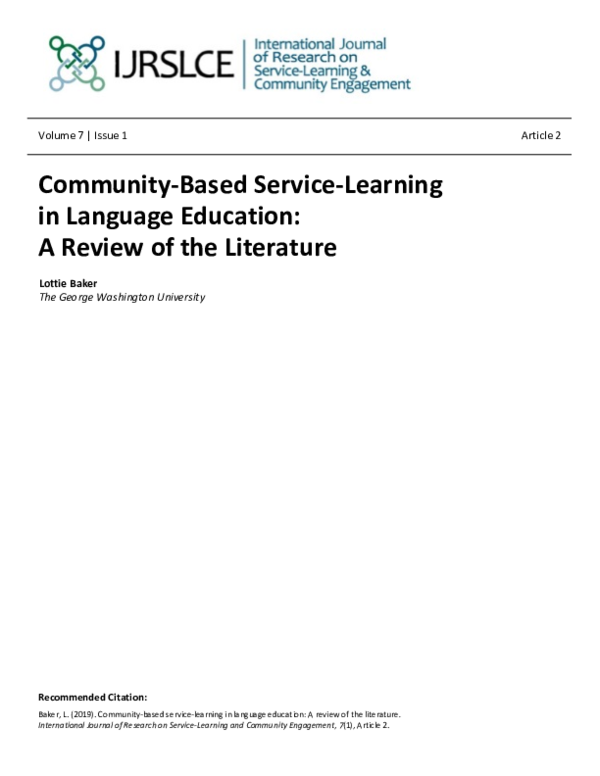 (PDF) Community-Based Service-Learning in Language Education: A Review ...