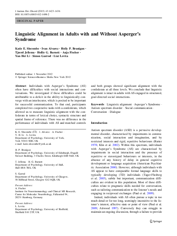 (PDF) Linguistic Alignment in Adults with and Without Asperger’s ...