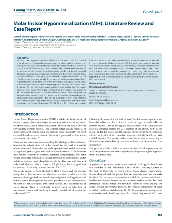(PDF) Molar Incisor Hypomineralization (MIH): Literature Review and ...