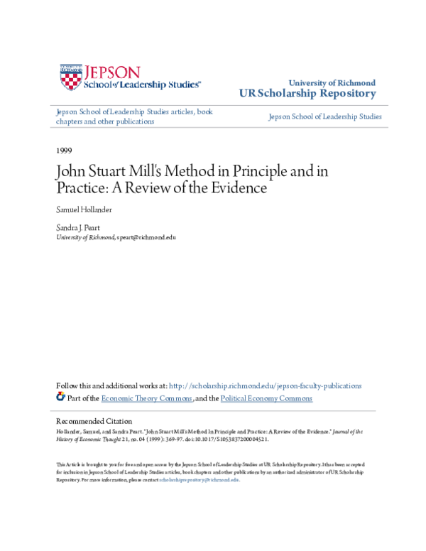 (PDF) John Stuart Mill's Method In Principle and Practice: A Review of ...