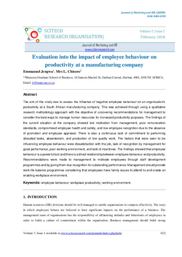 (PDF) Evaluation into the impact of employee behaviour on productivity ...