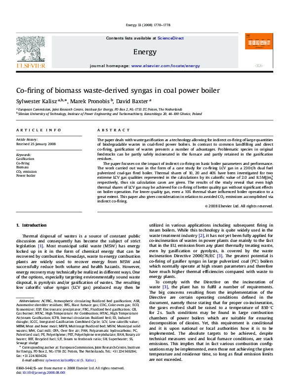 (PDF) Co-firing of biomass waste-derived syngas in coal power boiler